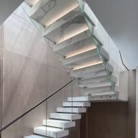 China Custom Sintered Stone LED Staircase 20 Steps Zig Zag Stainless Steel Stringer for sale