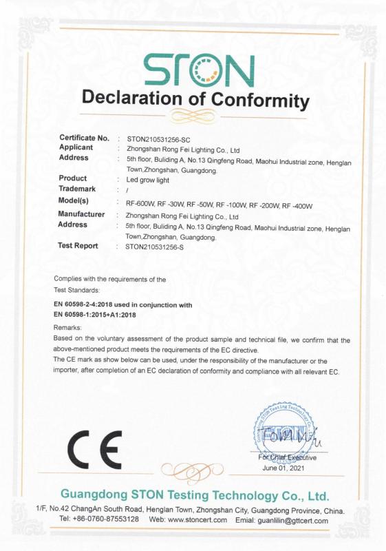 EN 60598-2-4:2018 used in conjunction with EN 60598-1:2015+A1:2018 - Zhongshan Rong Fei Lighting Co., Ltd