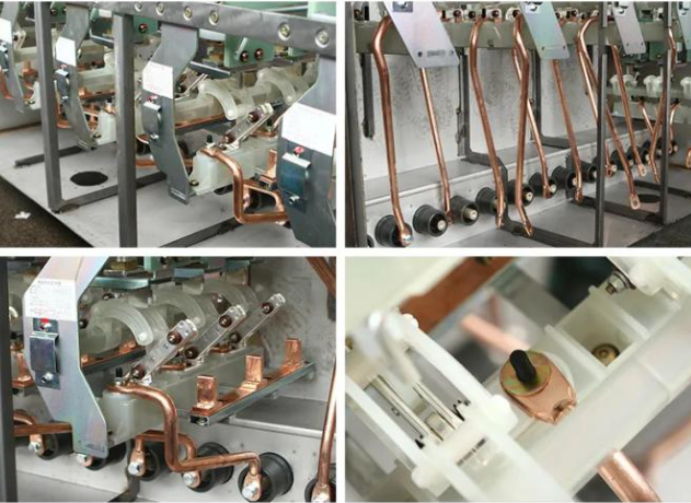 Close-up of flexible copper busbar layers