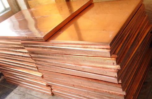 Close-up view of red copper sheet surface