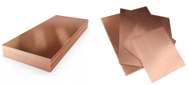 Stacked copper sheets showing thickness variations