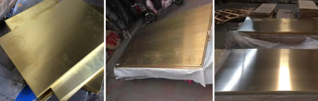 Close-up view of brass plate sheet with precise thickness measurement