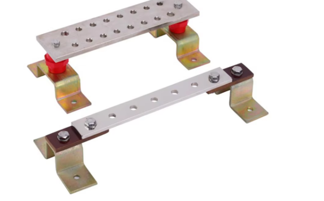 Close-up view of copper busbar components