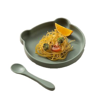 Cina Piatto di piatto di silicone rosa per bambini cucchiai e ciotole con compartimento in vendita