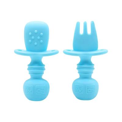 China Serviço ODM/OEM Especial Cores Azuis Forks de silicone de bebê colheres Eco Amigável com tamanho é 9.5x9.5x4 Cm e peso 48 gramas à venda