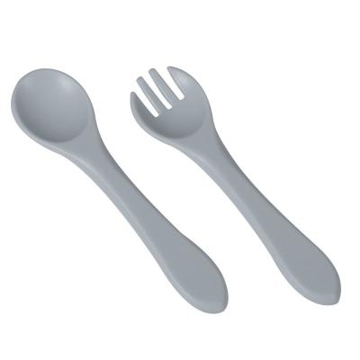 China ODM Different Light Blue Colors Silicone Baby Forks Spoons Eco Friendly With Size Is 9.5x9.5x4 Cm And Weight Is 48 Gram à venda