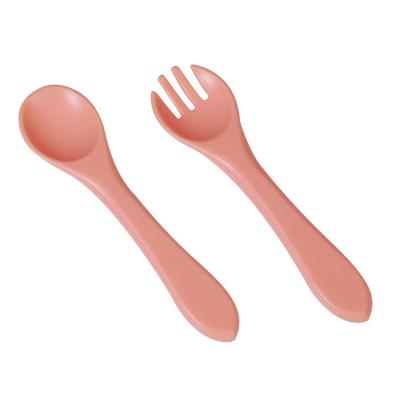 China ODM Different Light Pink Colors Silicone Baby Forks Spoons Eco Friendly With Size Is 9.5x9.5x4 Cm And Weight Is 48 Gram à venda