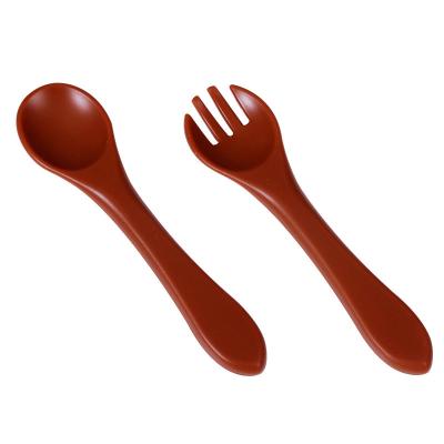 China ODM Different Khaki Brown Colors Silicone Baby Forks Spoons Eco Friendly With Size Is 9.5x9.5x4 Cm And Weight Is 48 Gram à venda