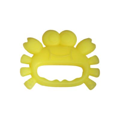China Gele siliconen tanden speelgoed krab olifant voor baby's siliconen tanden met grootte is 7,6 * 6,2 * 1,2 cm en gewicht is 22 gram Te koop