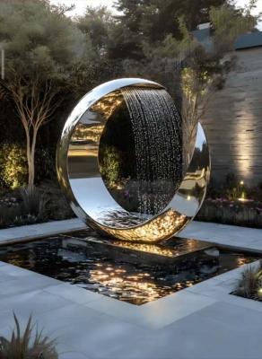 China Contemporary 316L Stainless Steel Mirror Polished Abstract Metal Fountain Sculpture for Garden and Outdoor Decor for sale
