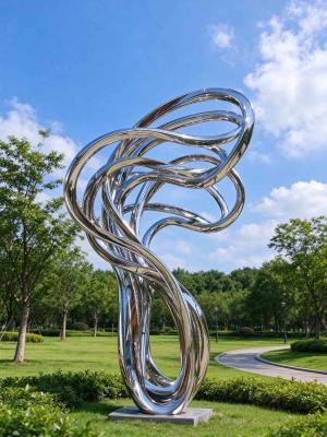 China Modern Abstract Sculpture Stainless Steel Mirror Polished Surface Outdoor Garden Lawn Decoration Artistic Fluid Curves for sale