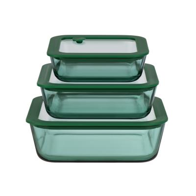 China Modern and Stylish Teal Color Glass Container Made of High Borosilicate Glass Oven Safe and Microwave Safe for sale