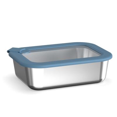 China Leakproof Rectangular Stainless Steel Food Storage Containers With Silicone Vented Class Lid for sale