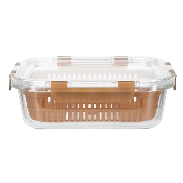 Quality 1050ml 1800ml Rectangular Glass Food Container With Detachable Snaps Liquid for sale
