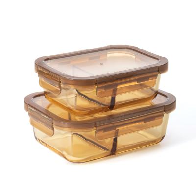 China Divided Glass Container Glass Compartment Containers Amber Color With 4 Lock PP Lid for sale