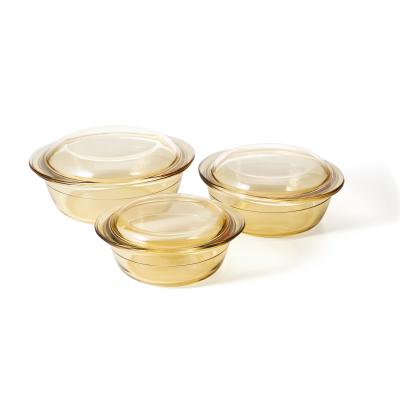 China Amber Color Round Glass Casserole Dish 1400ml 1500ml 2100ml 3000ml for sale