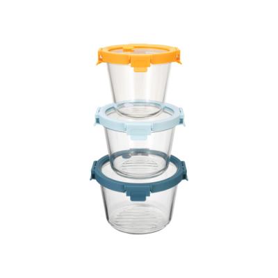 China 700ml To 1800ml Vented Glass Lid Container Round Glass Food Storage Containers for sale