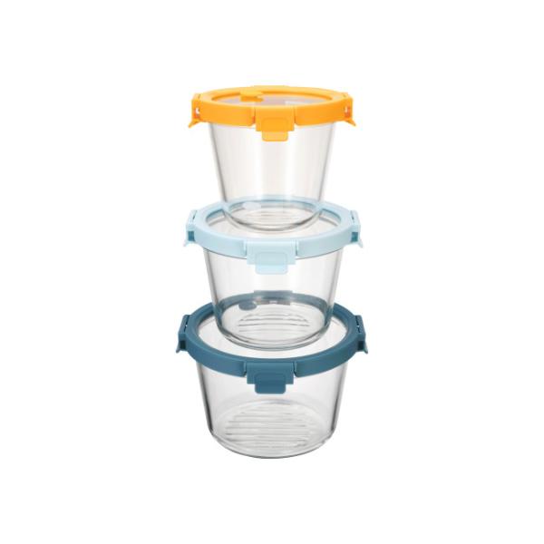 Quality 700ml To 1800ml Vented Glass Lid Container Round Glass Food Storage Containers for sale