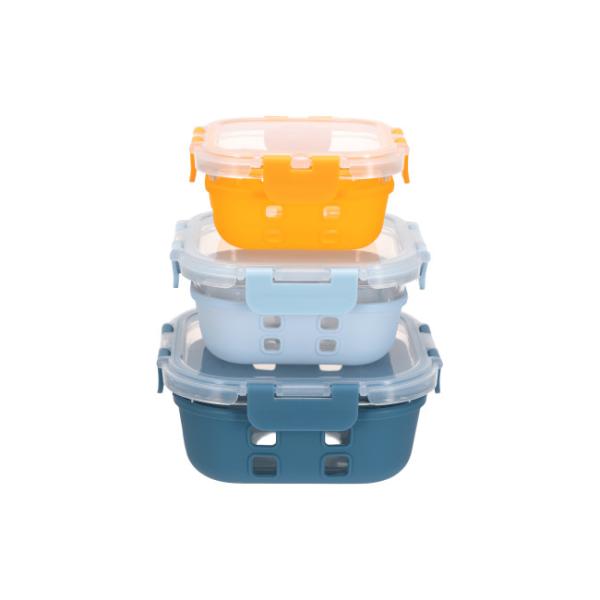 Quality BPA Free Glass Food Prep Containers Set With Silicone Sleeve And Cool Lock PP for sale