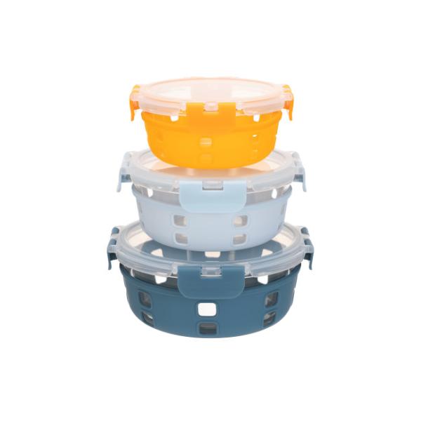 Quality BPA Free Glass Food Prep Containers Set With Silicone Sleeve And Cool Lock PP for sale