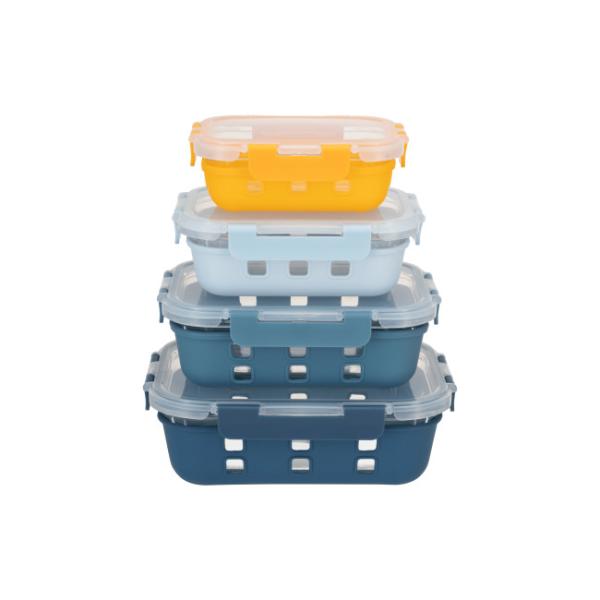 Quality BPA Free Glass Food Prep Containers Set With Silicone Sleeve And Cool Lock PP Lid for sale