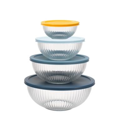 China Striped Glass Baking Bowls Clear Glass Mixing Bowls With Simple PE Lid for sale