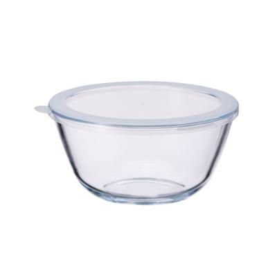 China Cuencos de horneado de vidrio de 2500 ml 4200 ml Cuencos de mezcla de vidrio transparente con tapa de PP simple for sale