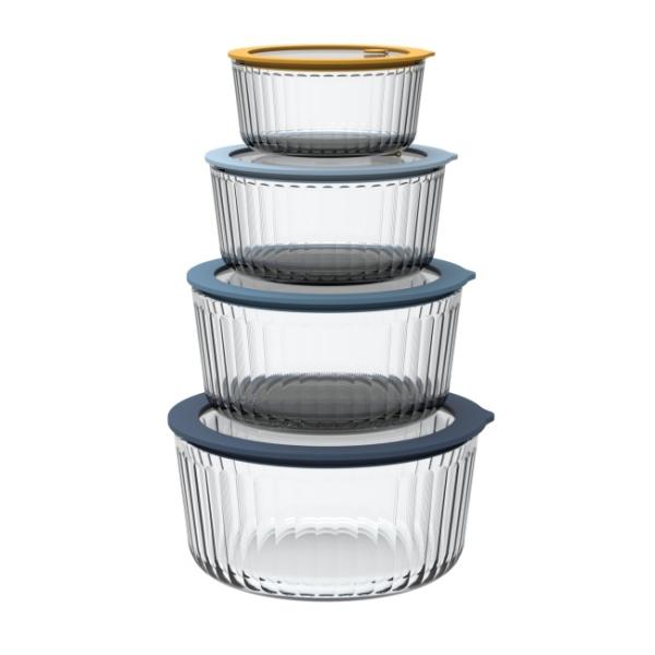 Quality Rectangular Striped Microwave Safe Glass Containers With Vented Glass Lid for sale