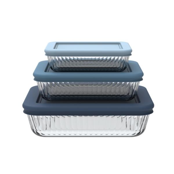 Quality Lightweight Striped Borosilicate Glass Food Container With Simply Store PE Lid for sale