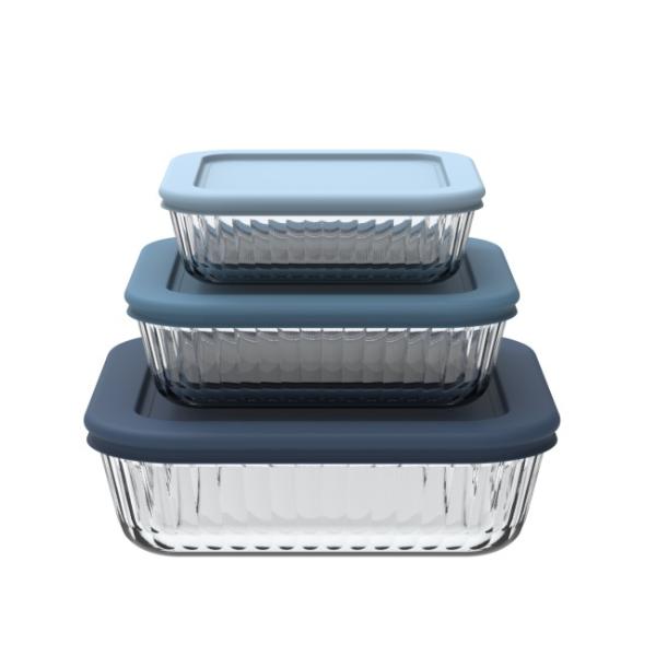 Quality Lightweight Striped Borosilicate Glass Food Container With Simply Store PE Lid for sale