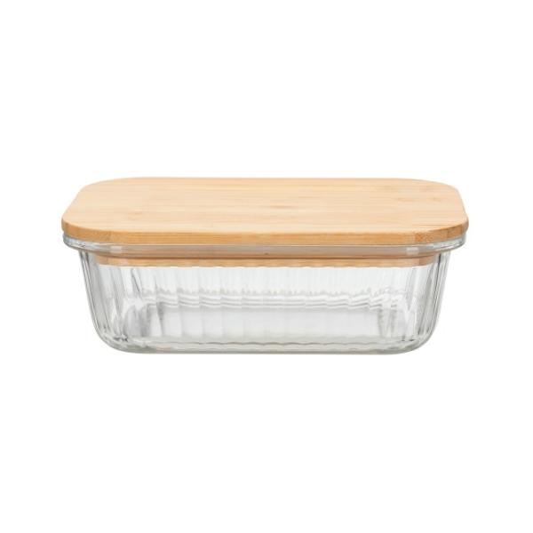 Quality Striped Glass Food Container with Bamboo Lid for sale