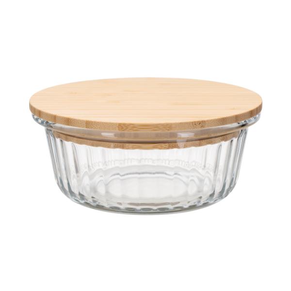 Quality Striped Glass Food Container with Bamboo Lid for sale