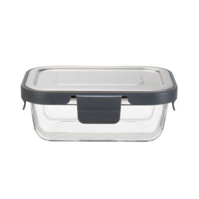 China Stylish Dishwasher Microwave Safe Glass Container With 4 Lock Stainless Steel Lid for sale