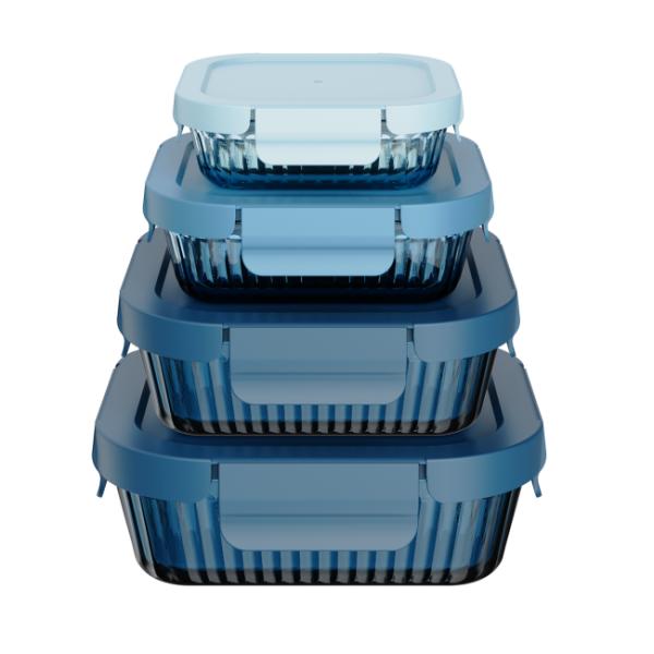 Quality Color Sprayed Stackable Glass Food Containers With 4 Lock PP Lid for sale