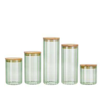 China Borosilicate Glass Canister with Bamboo Lid Color Sprayed Stripe Design for sale