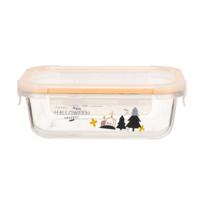 China High Borosilicate Glass Food Container with Halloween Design and BPA-Free PP Lid - Dishwasher Safe and Temperature Resistant -40℃~560℃ for sale