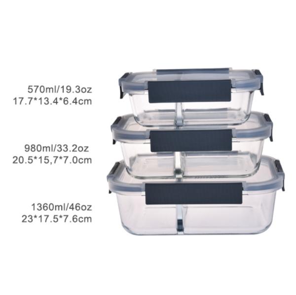 Quality IKOO Divided Glass Food Container with Cool Lock PP Lid for sale