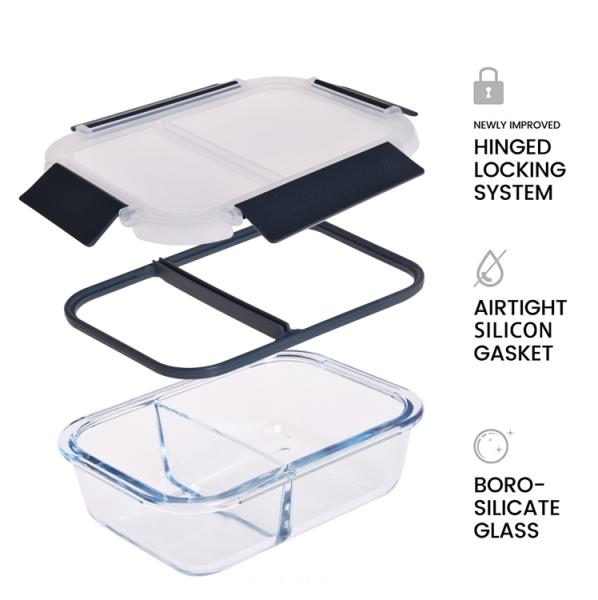 Quality IKOO Divided Glass Food Container with Cool Lock PP Lid for sale