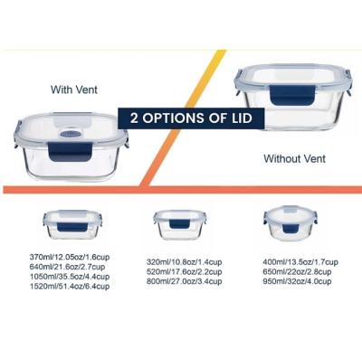 China Customized Color Sprayed Stackable Glass Food Container with Vented Cool Lock PP Lid for sale