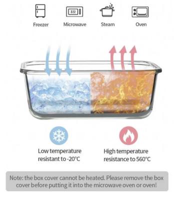 China High Borosilicate Glass Fresh Keeping Box with BPA-Free PP Lid - Temperature Resistant -40℃~560℃ Rectangular Shape and Customizable Color for sale