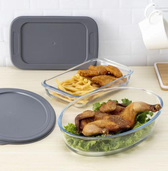 Quality Oven Safe Borosilicate Glass Baking Dish with PE Lid 700ml 4000ml for sale