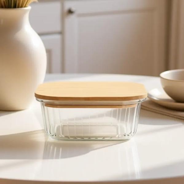 Quality IKOO 370ml 640ml 1050ml High Borosilicate Glass Food Container with Natural Bamboo Lid for sale