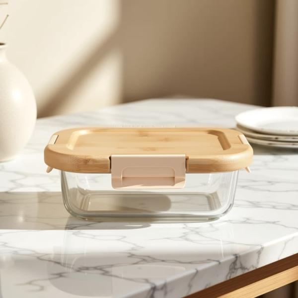 Quality IKOO Oven Safe Transparent Glass Food Container with Bamboo Lids and Cool Lock for Secure Food Storage for sale