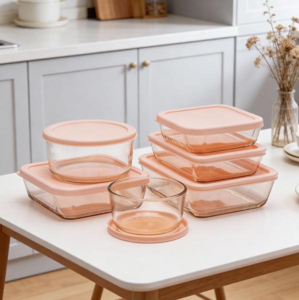 Quality Pink Color Sprayed Glass Food Container with PE Lid for sale