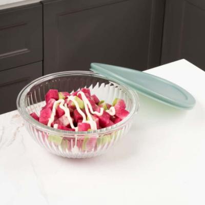 China Stackable Nestable High Borosilicate Glass Mixing Bowl with PP Lock Lid for Food Prep and Storage for sale