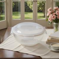 Quality IKOO Striped High Borosilicate Glass Mixing Bowl 180ml-3500ml with PP Lock Lid for sale