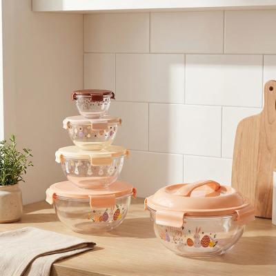 China Borosilicate Glass Mixing Bowl Set Stackable with Lids and Temperature Range -40°C to 560°C for Kitchen Use for sale