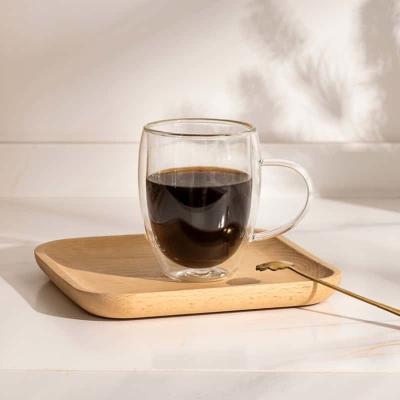 China IKOO Double Wall Glass Coffee Mug with Insulation Oven and Freezer Safe Borosilicate Drinkware for sale
