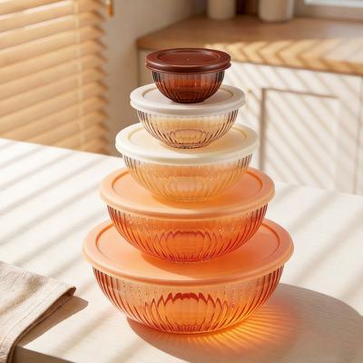 China IKOO BPA-Free Meal Prep Stackable Space Saving Nesting Ribbed Glass Mixing Bowls for sale