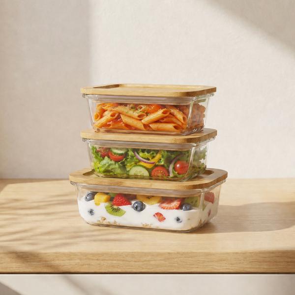 Quality Plastic-free Glass Food Storage Containers with Bamboo Lids for Premium Lifestyle Brands for sale